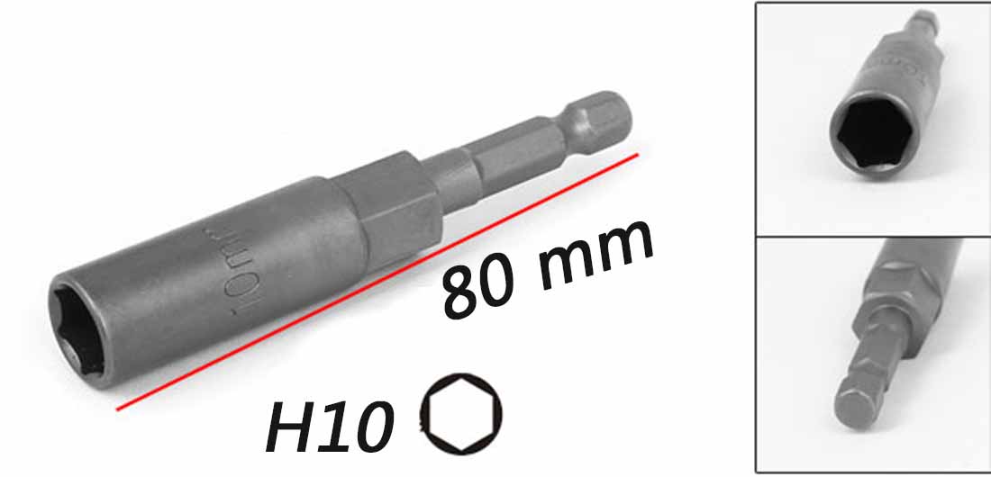 1/4" Shank H10 80mm Long 10mm Hex Socket Impact Nut Setter Driver Bit ...