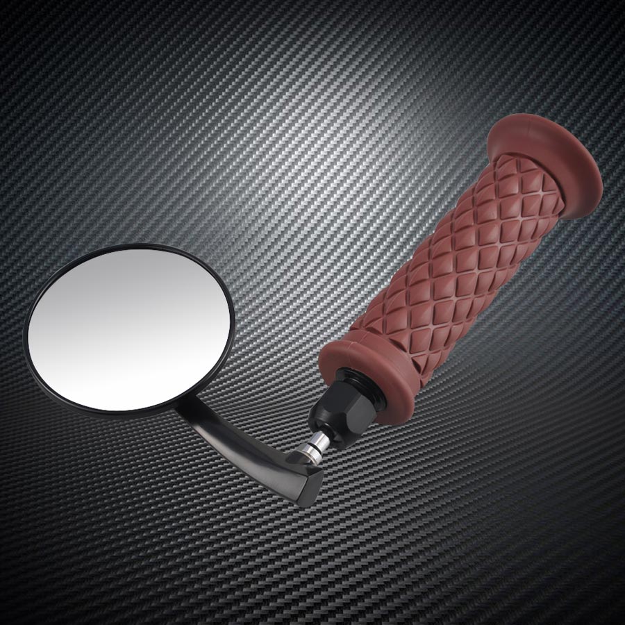 Pair 7/8" 22mm Motorcycle Handle Bar End Rearview Mirrors+Brown Rubber ...