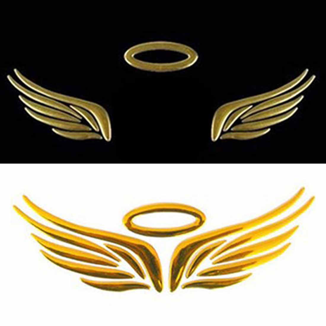 Self Adhesive Sticker Chrome Gold Halo And Angel Wings Car Badge 3D ...