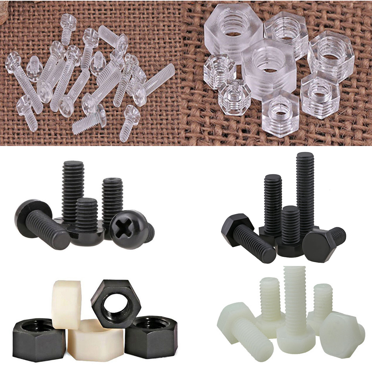 Nylon Screw Nut Clear Plastic Bolt M3 M4 M5 M6 M8 M10 Hex Cap Round ...